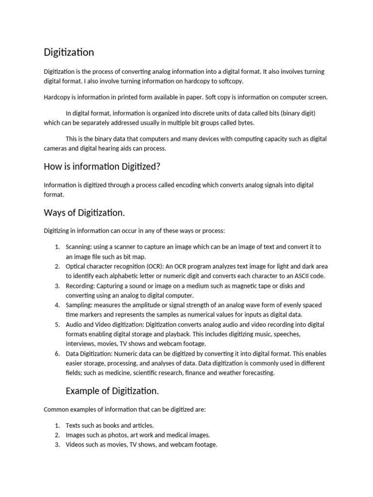Digitization | PDF | Digital Data | Bit
