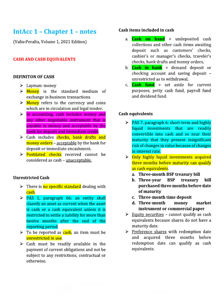 Chapter 1 - Cash and Cash Equivalents (Valix) | PDF