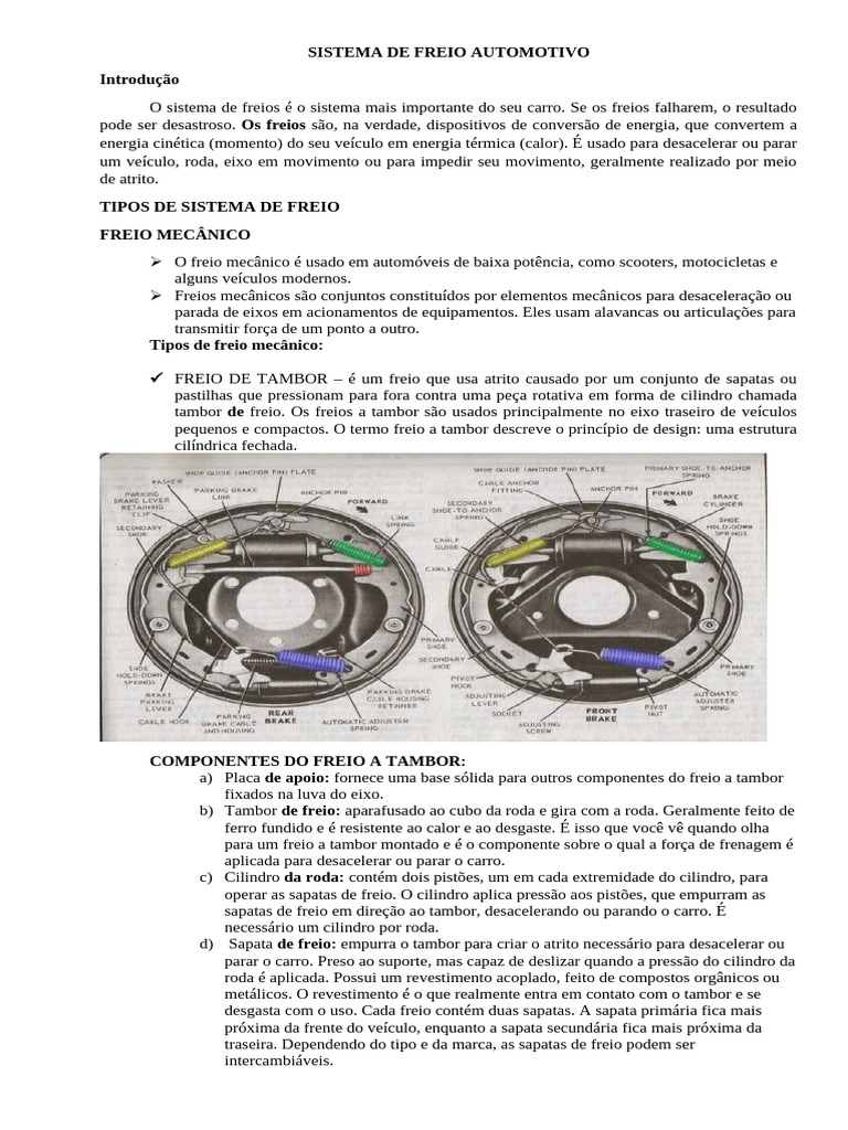 Tipos de Sistemas de Freio Automotivo | PDF | Freio | Pistão