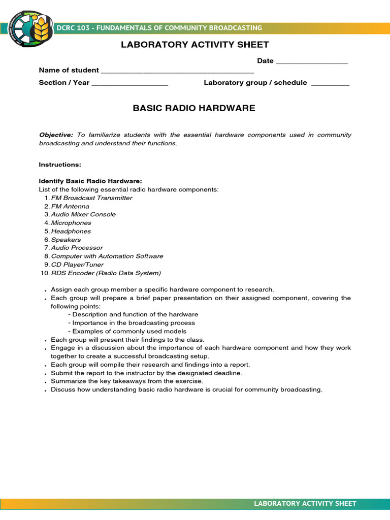 DCRC 103 Laboratory Activity 1 | PDF | Broadcasting | Computer Hardware