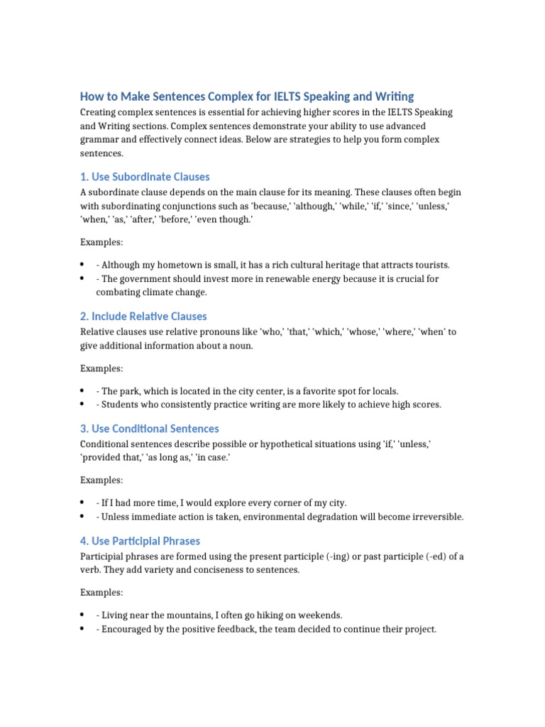 Complex Sentences for IELTS Success | PDF | Sentence (Linguistics) | Clause