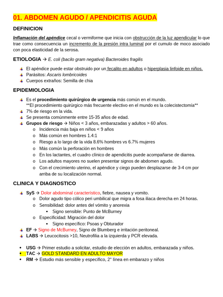 01. ABDOMEN AGUDO - APENDICITIS AGUDA | PDF | Medicina CLINICA ... 01. ABDOMEN AGUDO - APENDICITIS AGUDA | PDF | Medicina CLINICA ...