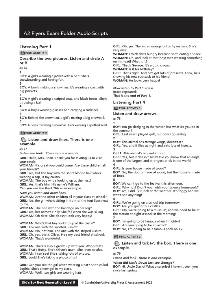 KidsBox PupilsBook5 ExamFolder Audio Script | PDF