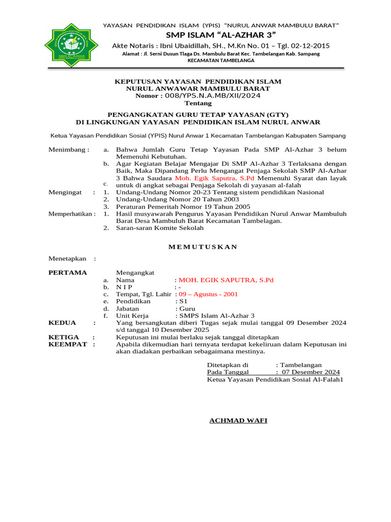 SK Pengangkatan Guru | PDF