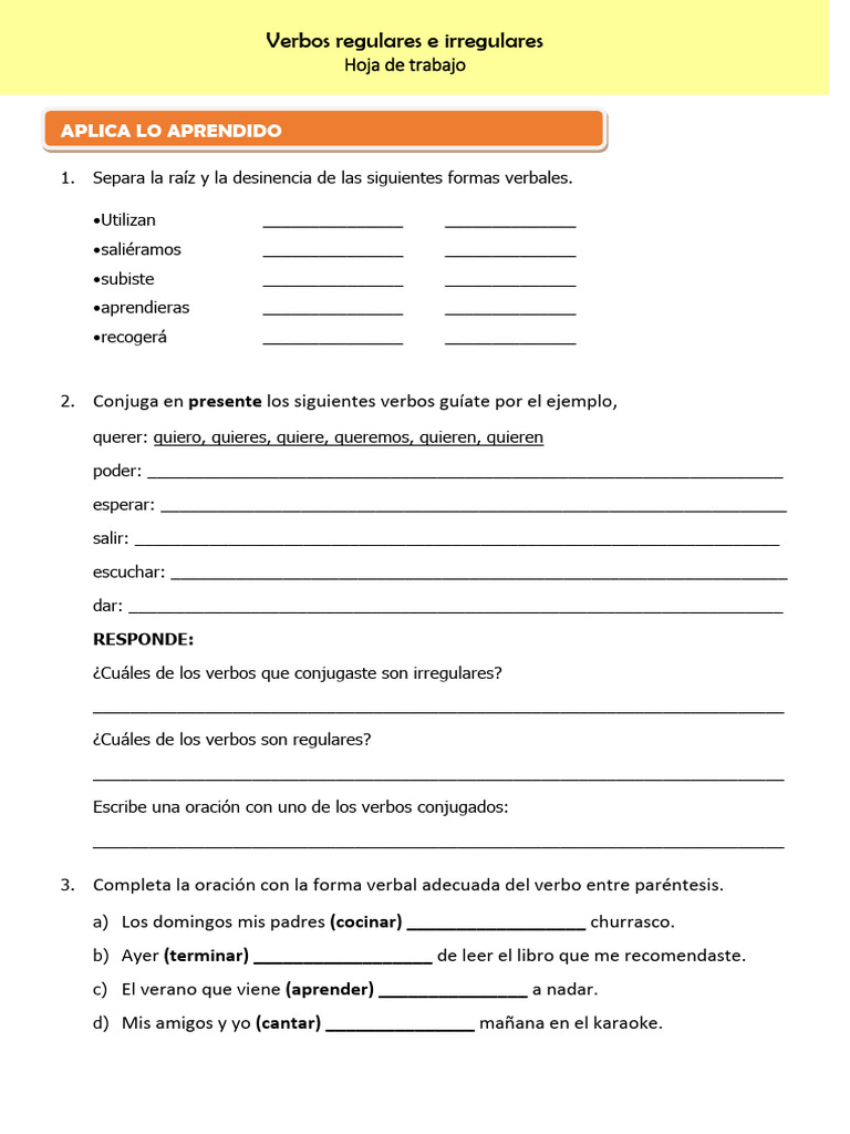 Verbos Regulares e Irregulares | PDF