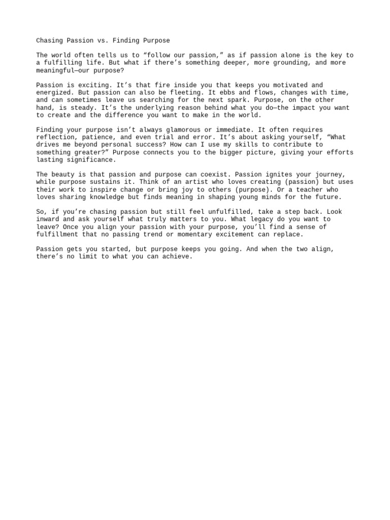 Chasing Passion vs. Finding Purpose | PDF