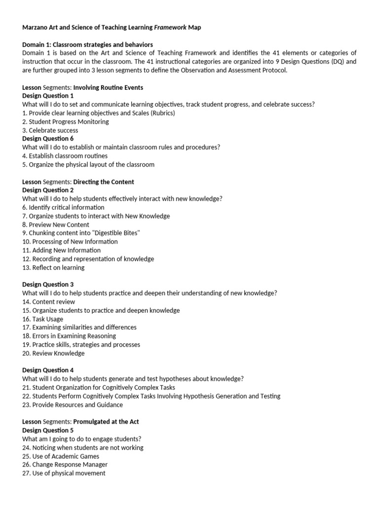Marzano Teaching Framework Overview | PDF | Learning | Mentorship
