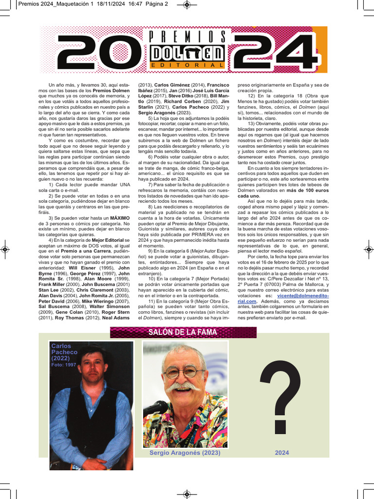 Formulario Premios Dolmen 2024 | PDF | Creadores de cómics | Ficción de ...