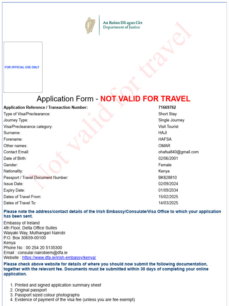 Application Form - NOT VALID FOR TRAVELFF | PDF | Travel Visa | Government And Personhood