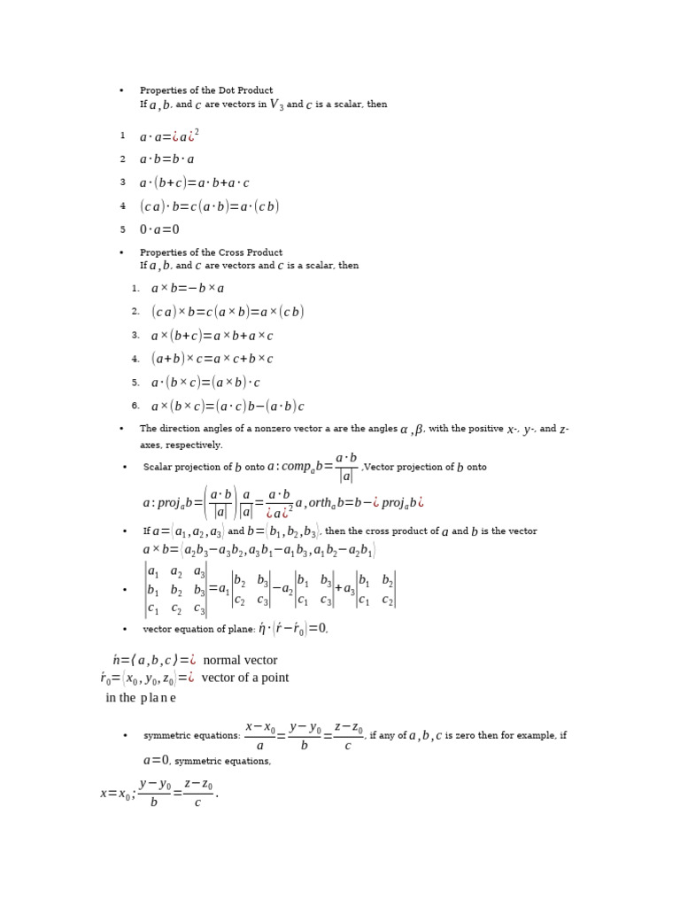 Calc 3, Cheat Sheet | PDF | Euclidean Vector | Linear Algebra