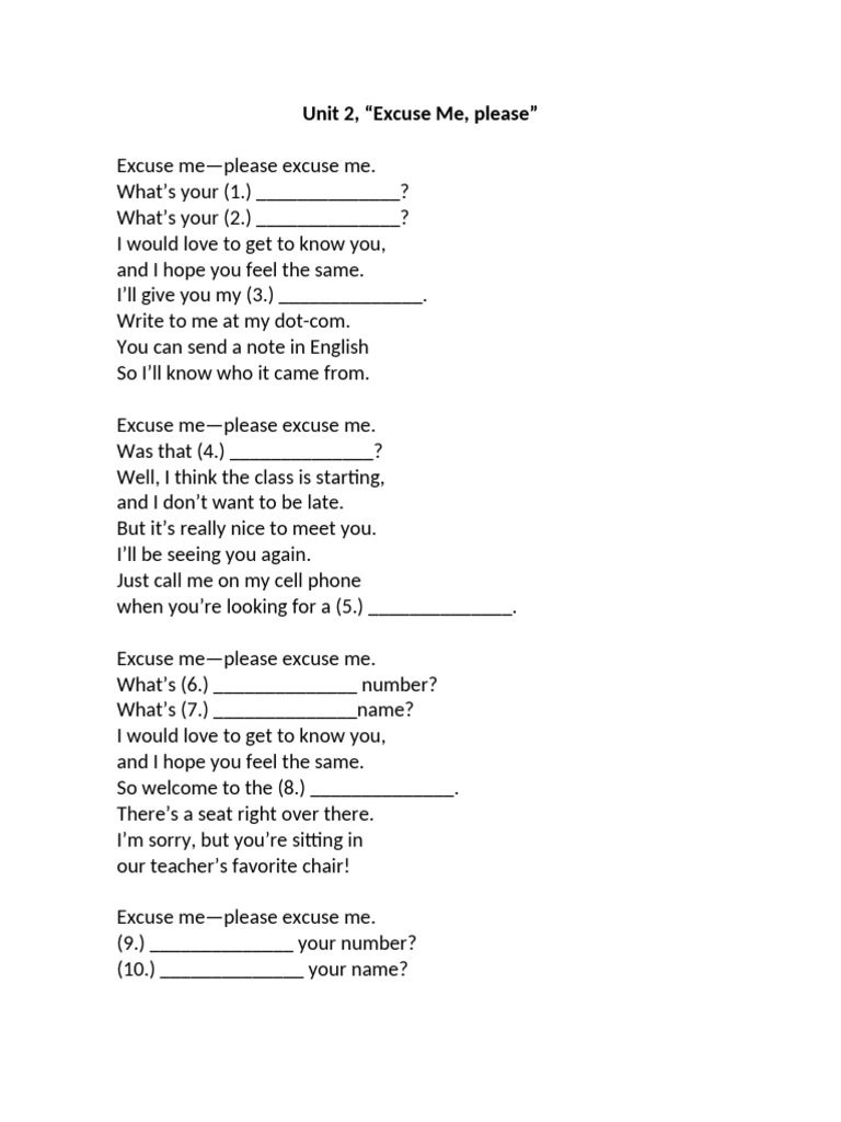 Level 1, Unit 2, Top Notch Song | PDF