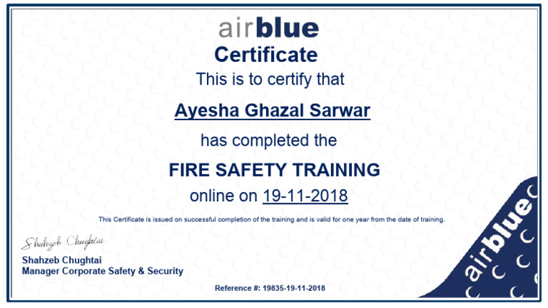 Fire Safety Training Certificate | PDF