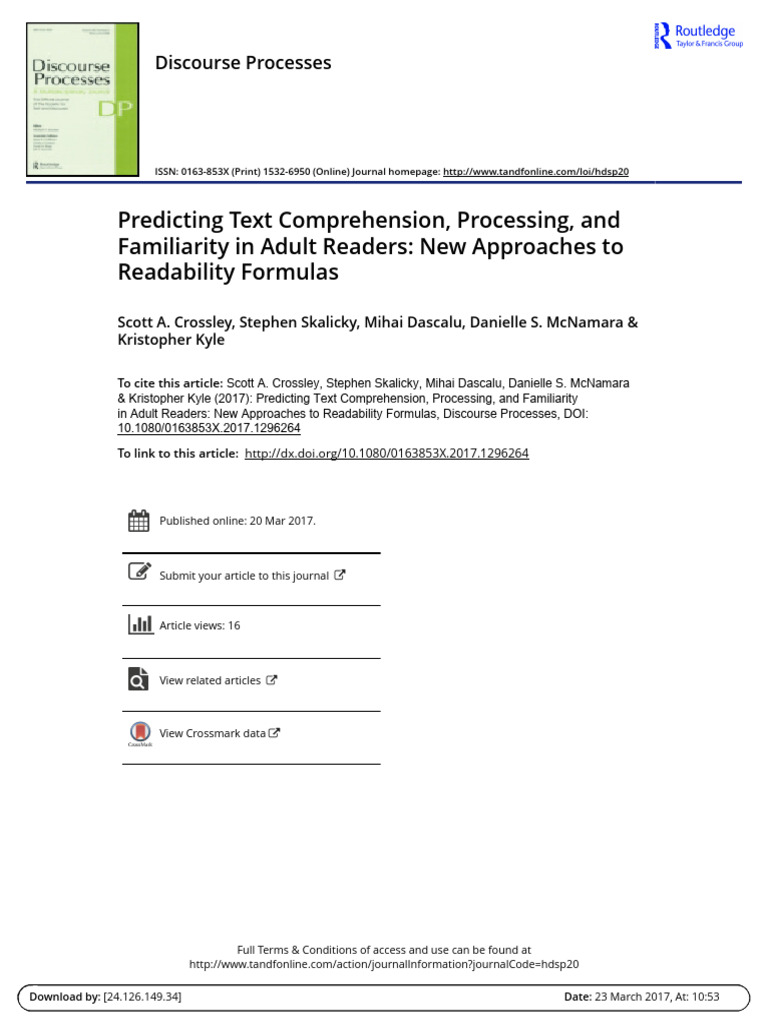 Predicting Text Comprehension - New Approach To Readibility Formulas ...