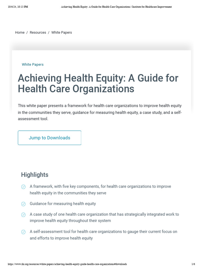 Achieving Health Equity_ a Guide for Health Care Organizations ...