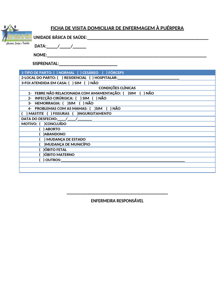 Ficha de Visita Domiciliar de Enfermagem À Purérpera | PDF