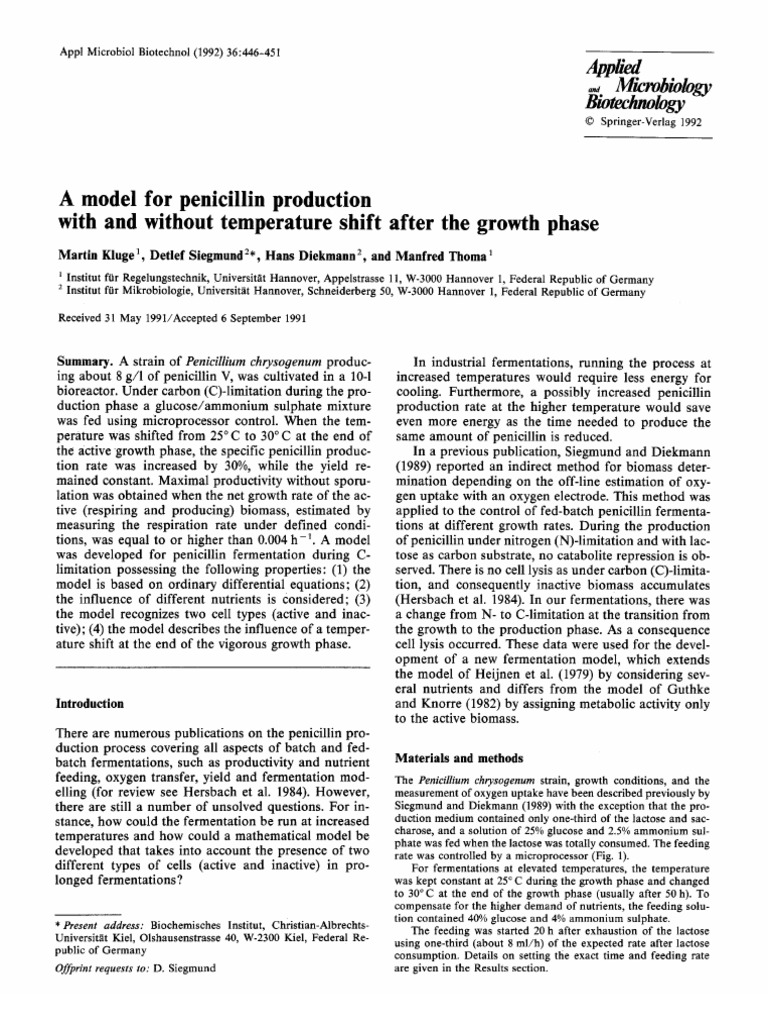 A model for penicillin production with and without temperature shift ...