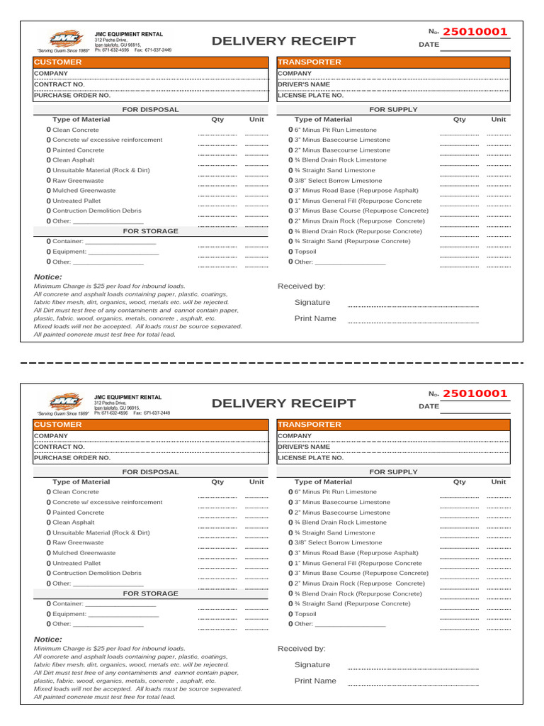 Delivery Receipt Excel | PDF | Concrete | Textiles