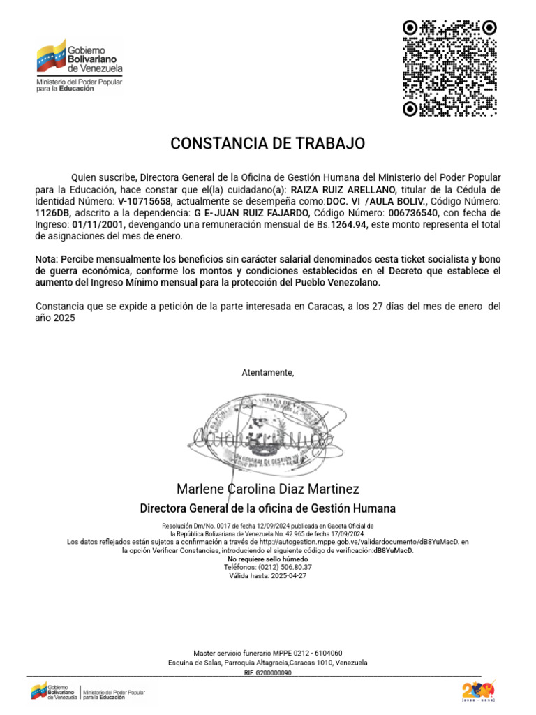 Constancia de Trabajo Raiza Ruiz Arellano | PDF