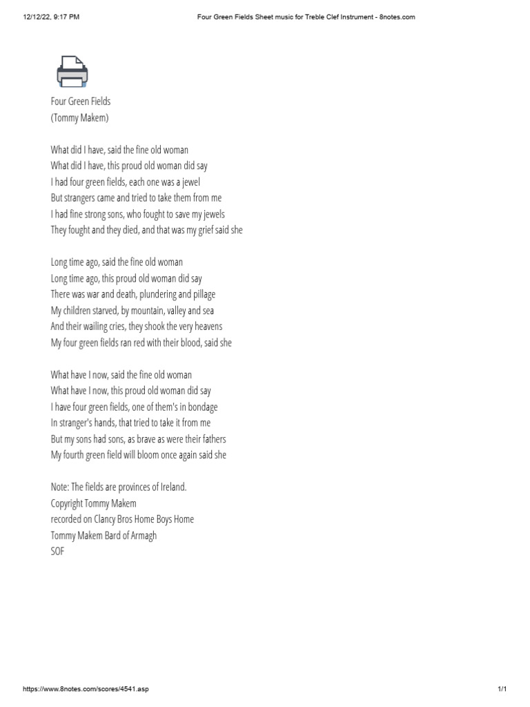 Four Green Fields Lyrics | PDF