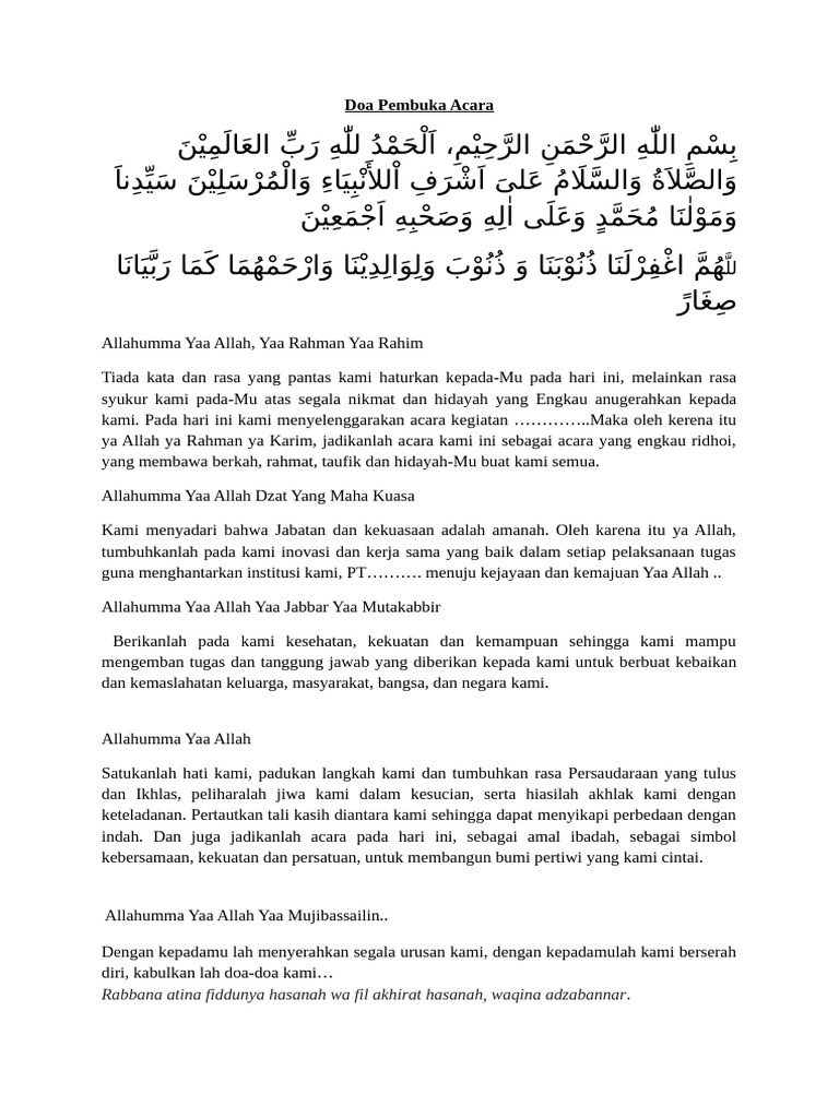 Doa Pembuka Acara | PDF