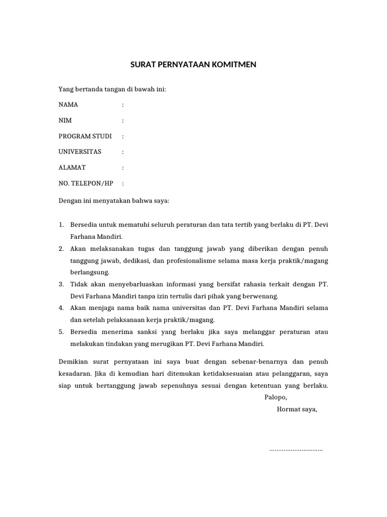 Surat Pernyataan Komitmen | PDF