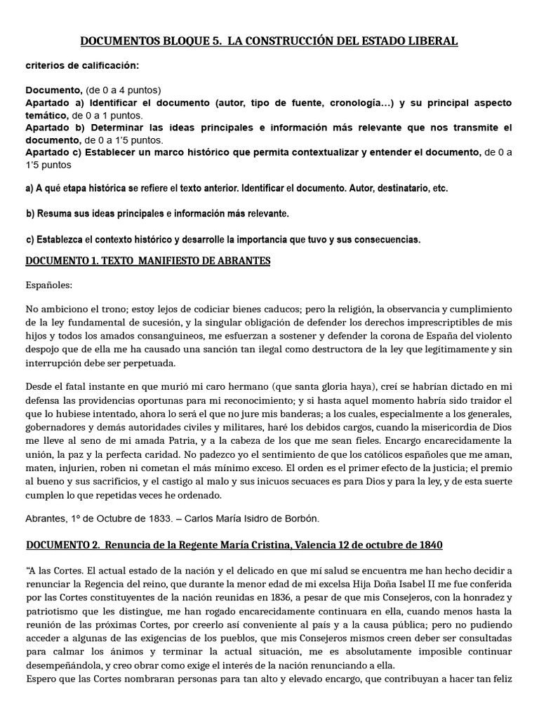 Estado Liberal en España: Documentos Clave | PDF | España | Constitución
