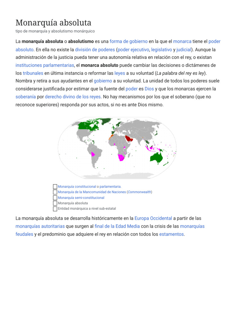 Monarquía Absoluta - Wikipedia, La Enciclopedia Libre | PDF | Monarquía absoluta | Gobierno