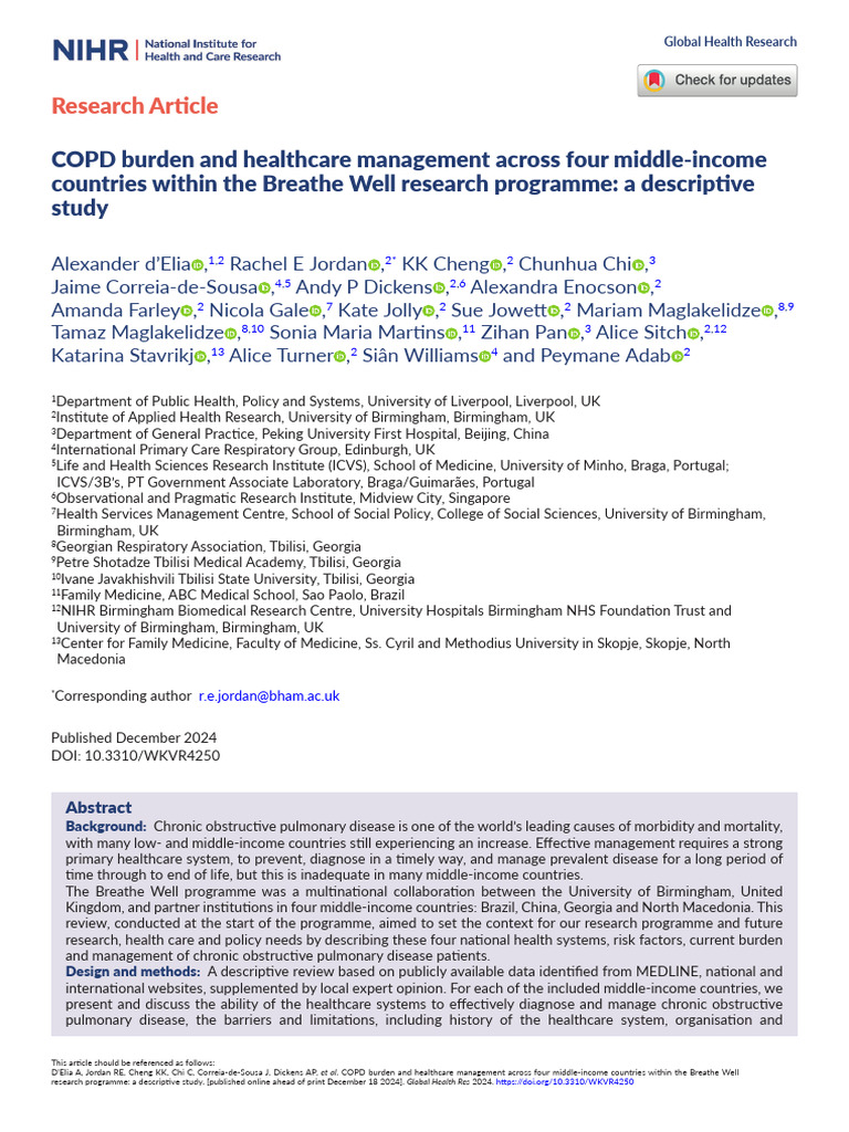 COPD Burden and Healthcare Management Across Four Middle-Income ...