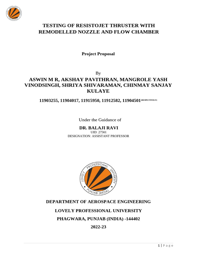 Resistojet Thruster Design Proposal | PDF | Rocket Engine | Spacecraft ...