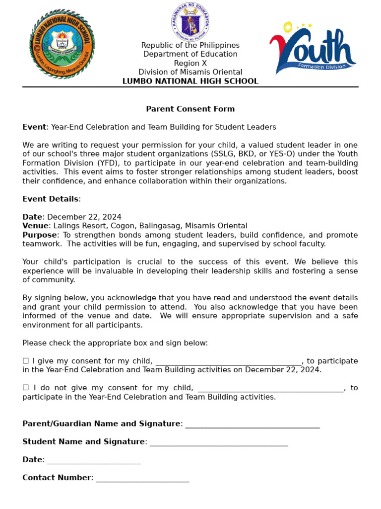 Parent Consent Form (YFD Outing) | PDF