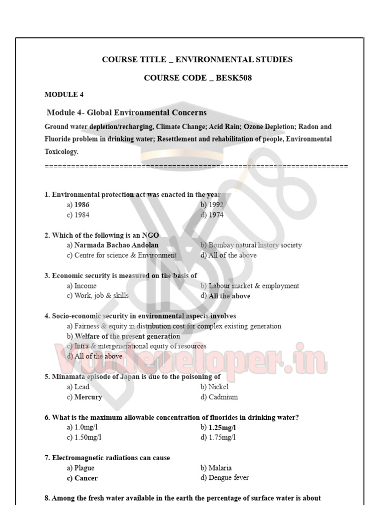@vtudeveloper - in EVS Mod 4 MCQ | PDF | Chlorofluorocarbon | Ozone Depletion