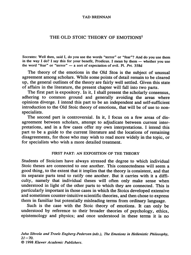 Tad Brennan. The Old Stoic Theory of Emotions | PDF | Stoicism ...