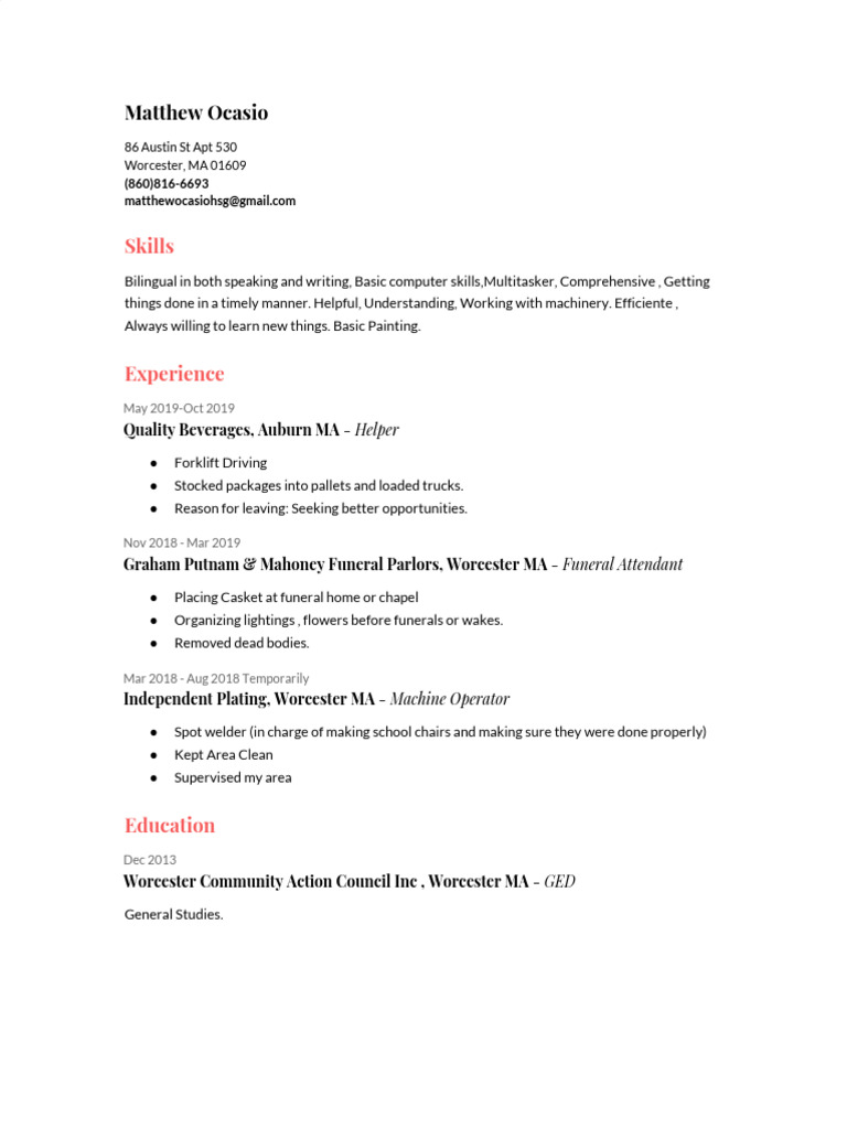 Matthew Ocasio's Resume | PDF