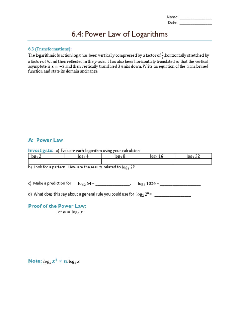 6.4 Power Law of Logarithms | PDF