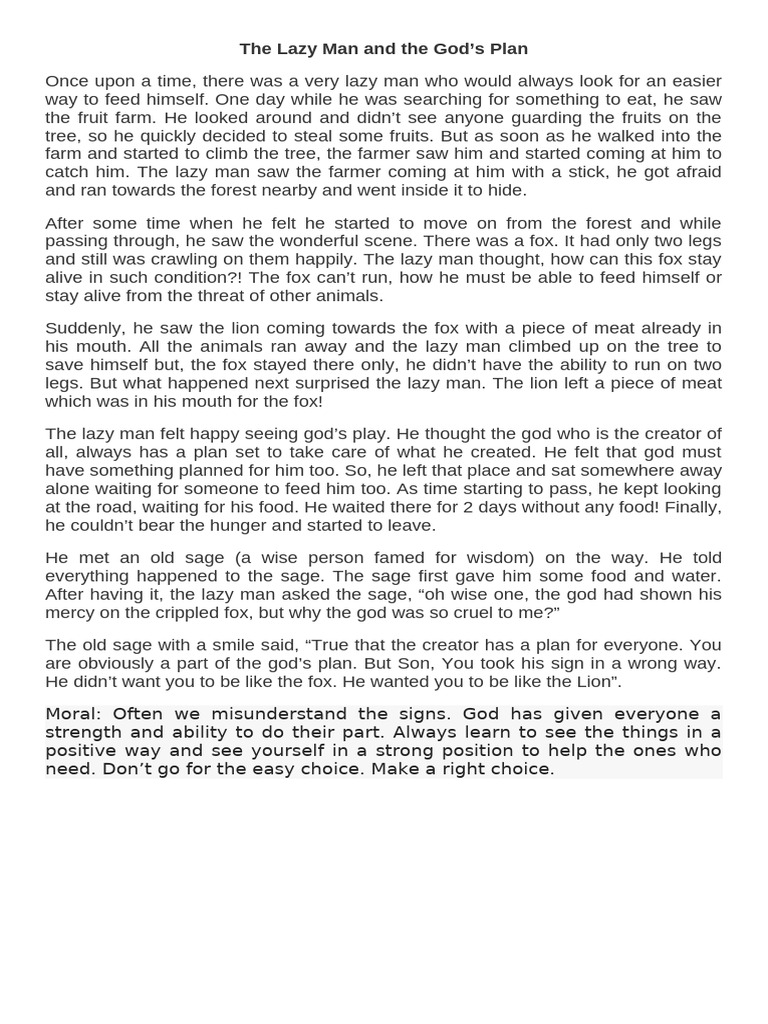 The Lazy Man and God's Plan | PDF