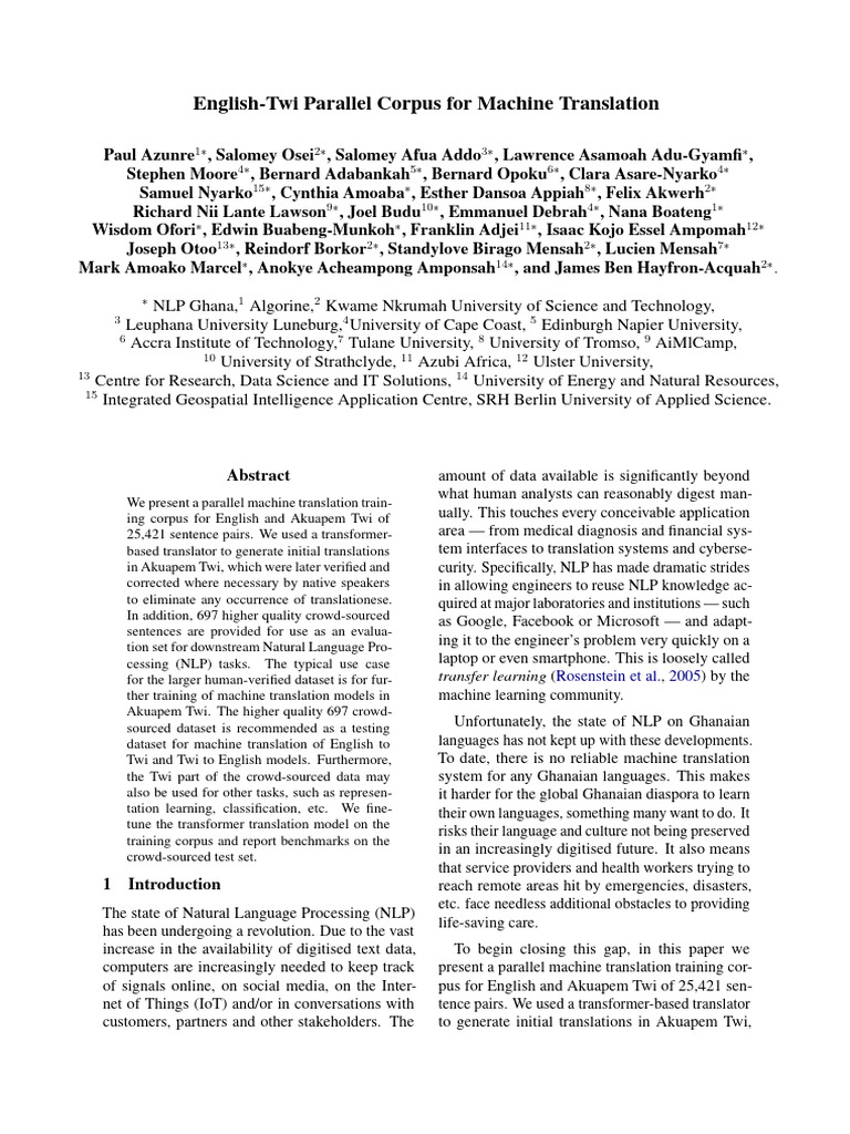 English Twi Parallel Corpus For Machine | PDF | Syllable | Linguistics