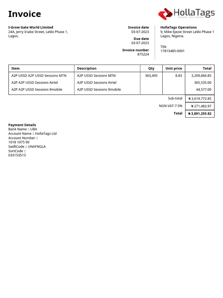Invoice 875224 - I-Grow Gate World Limited | PDF