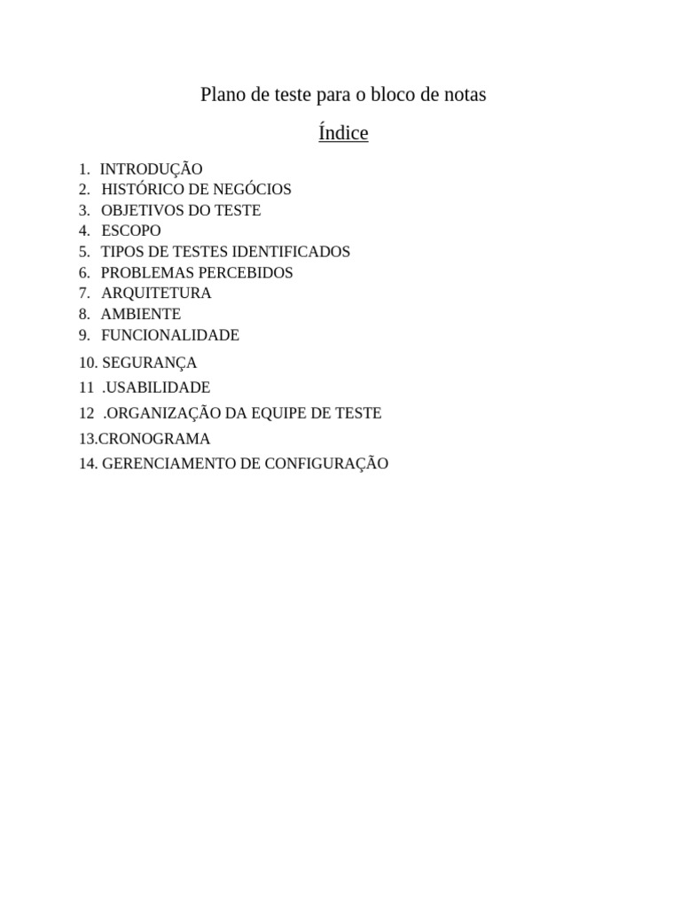 Plano de Teste para Bloco de Notas | PDF | Testes de software ...