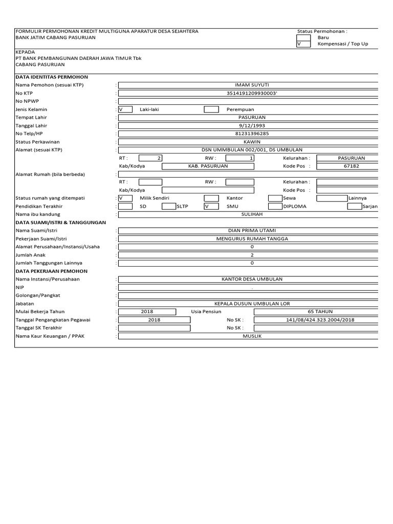 Permohonan Kredit Multiguna Desa | PDF