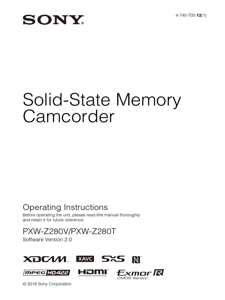 PXW Z280 Series | PDF | Usb | Video