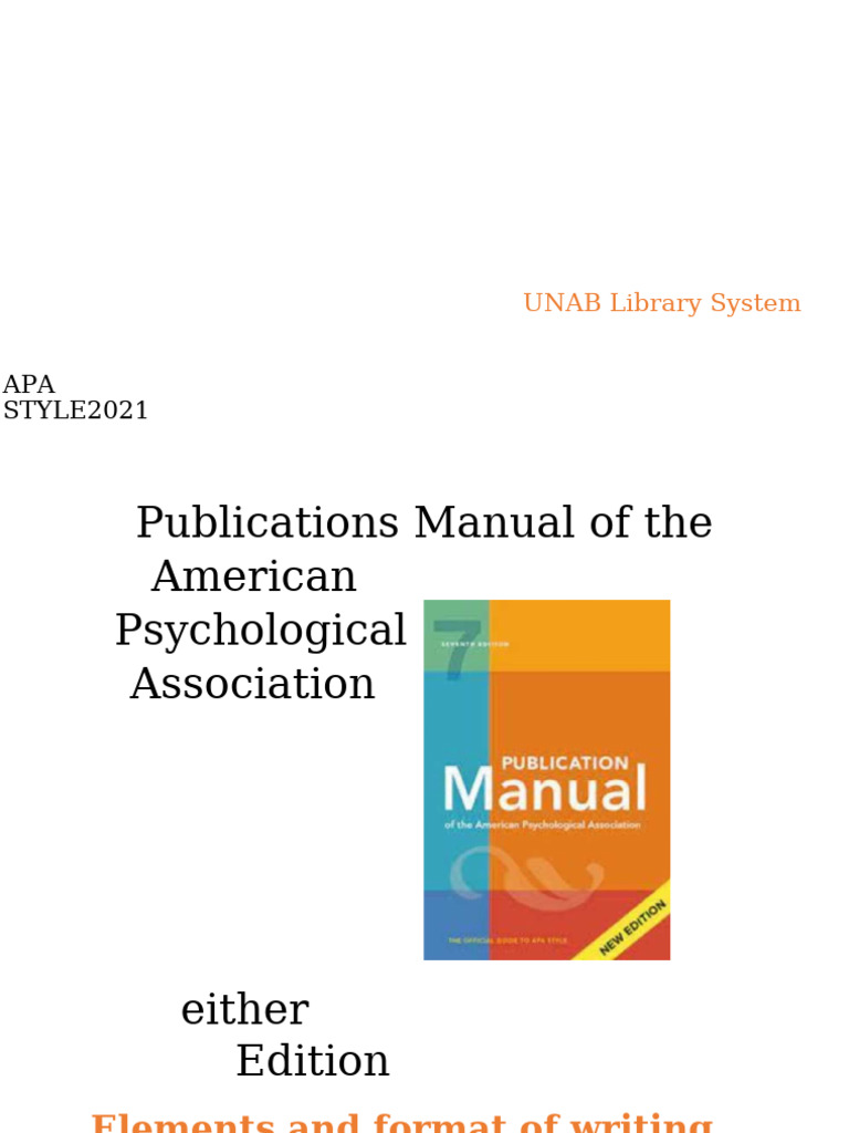 APA Style Manual 4th Edition. UNAB Library System 2021 | PDF ...