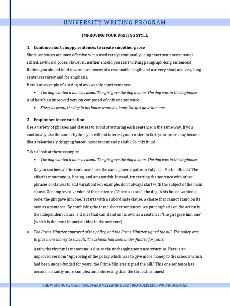Improving Your Writing Style Handout | PDF | Sentence (Linguistics ...