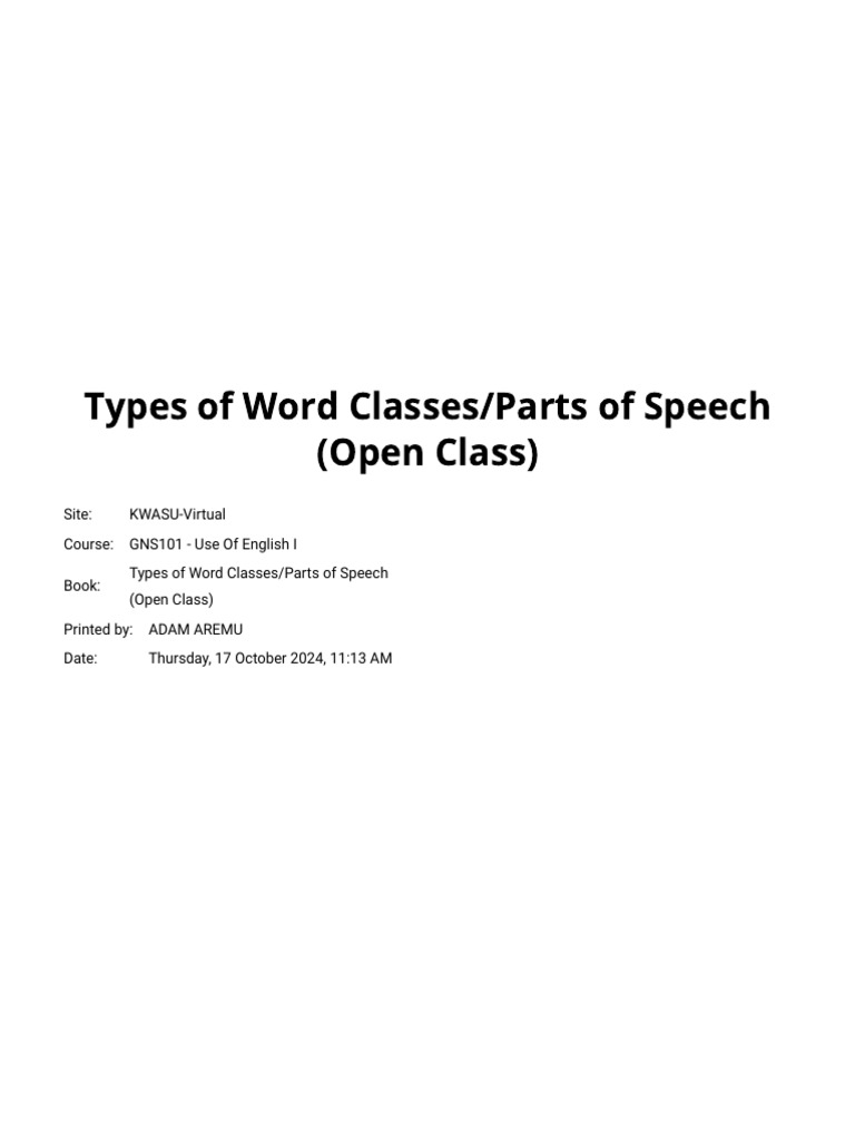 Types of Word Classes - Parts of Speech (Open Class) | PDF | Part Of ...