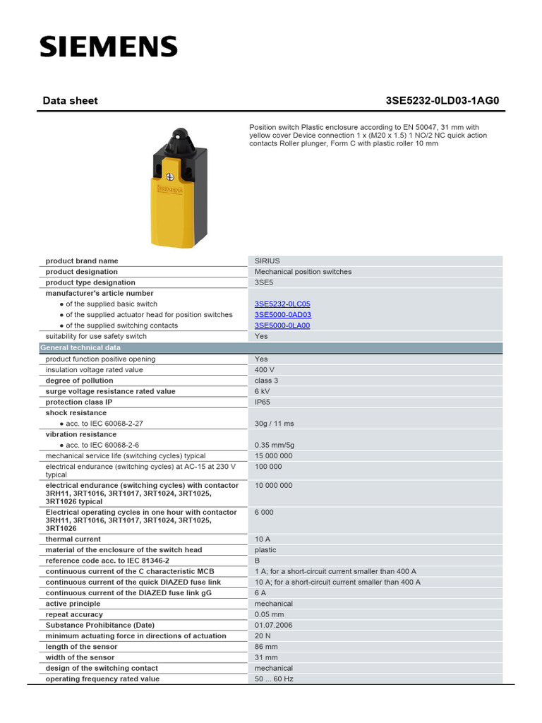 3SE52320LD031AG0 Datasheet en | PDF | Switch | Fuse (Electrical)