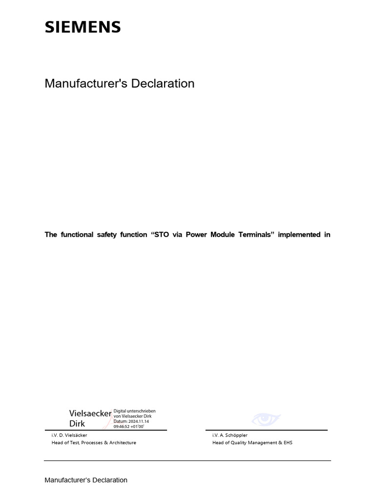 Siemens SINAMICS G120 Manufacturer Declaration | PDF | Systems ...
