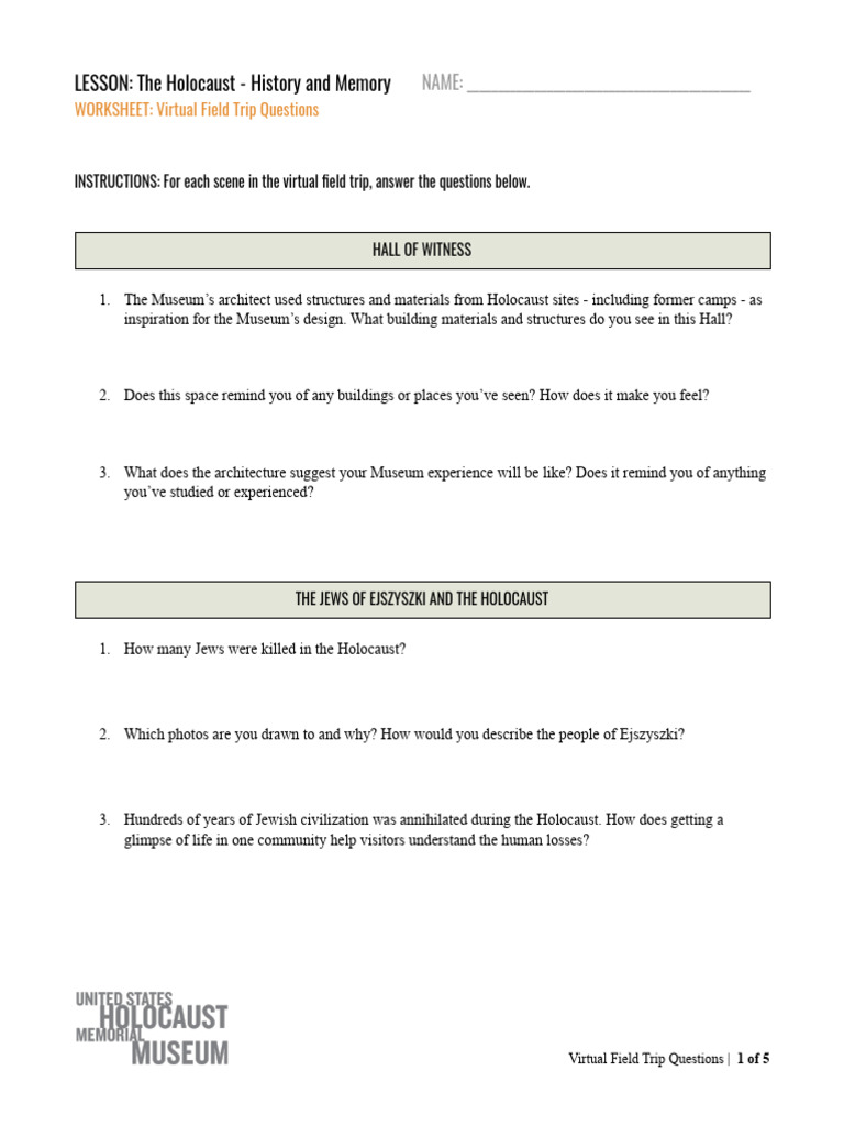 USHMM Holocaust History Memory Worksheet | PDF | The Holocaust | Nazi ...