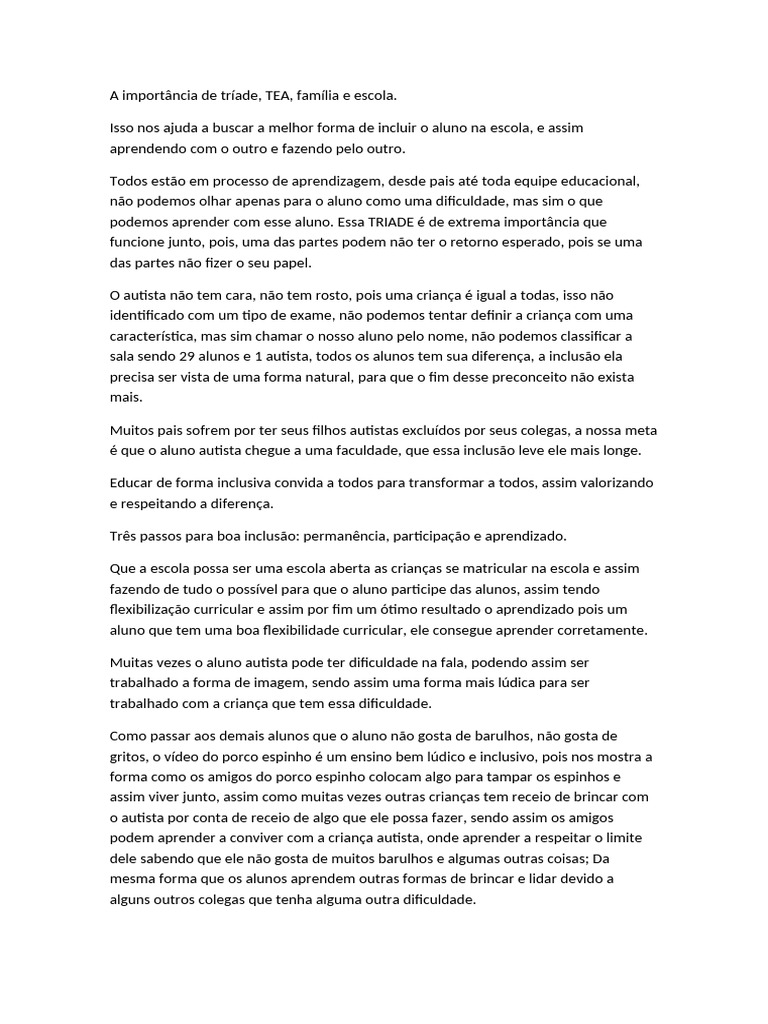 A Importância de Tríade | PDF | Aprendizado | Autismo