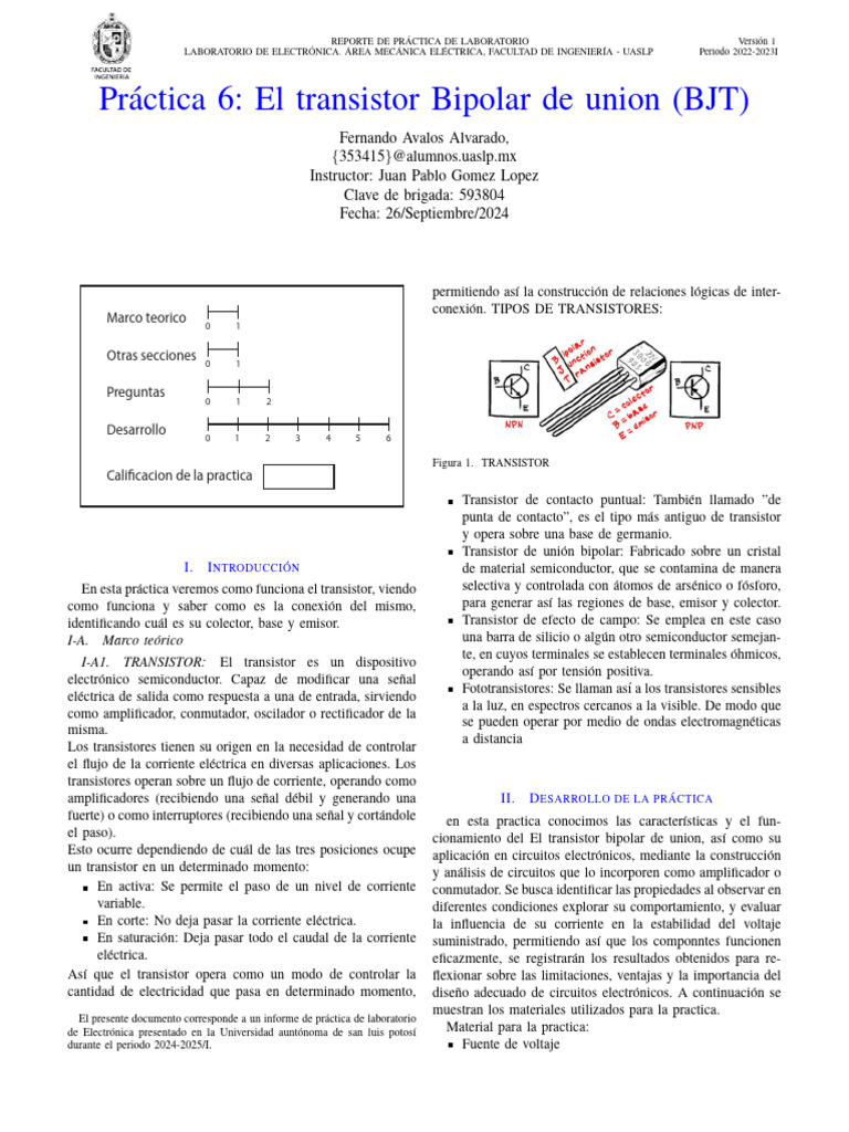 P6: El Transistor Bipolar de Unión (BJT) | PDF | Transistor de unión bipolar | Transistor