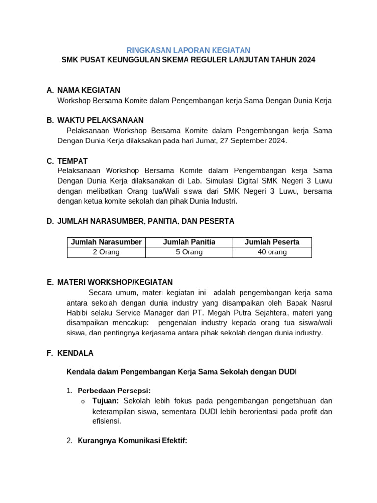 Workshop Pengembangan Kerja Sama DUDI | PDF