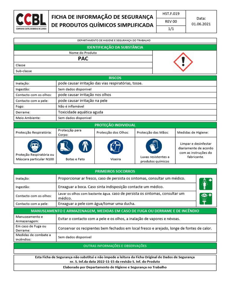 Ficha de Segurança de Produtos Químicos | PDF